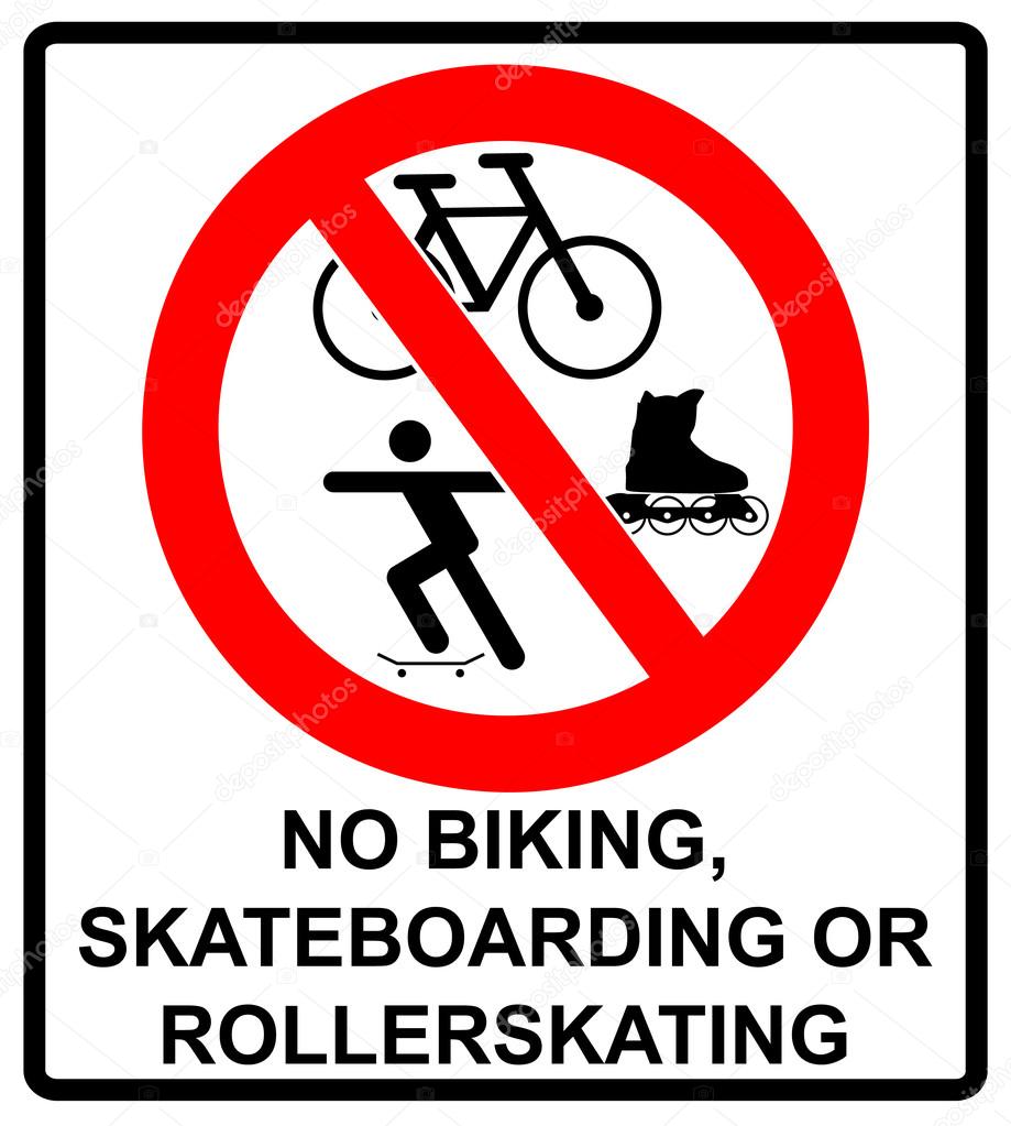 No roller blade, scooter, roller, skater or skating signs in red ...