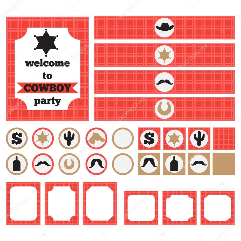 Western theme templates | Printable set of vintage cowboy party ...