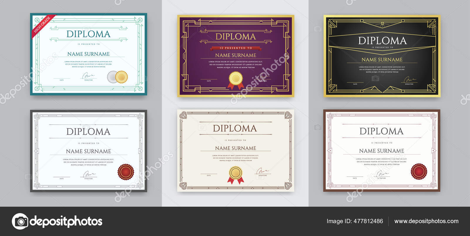 Conjunto Grande Diploma Modelo Design Certificado Pronto Para Impressão ...