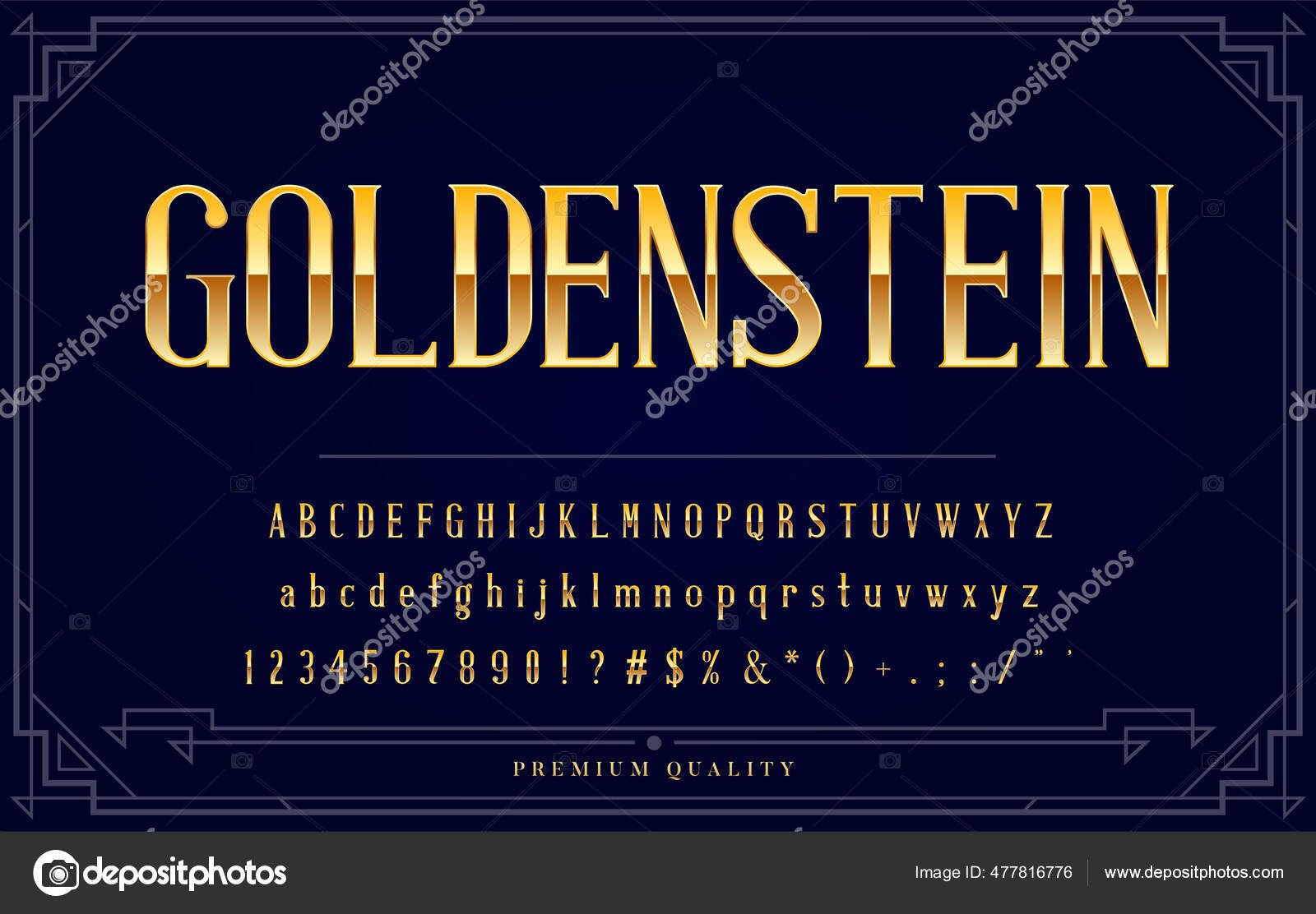 Gold Metallic Font Set Letters Numbers Special Characters Vector Stock ...