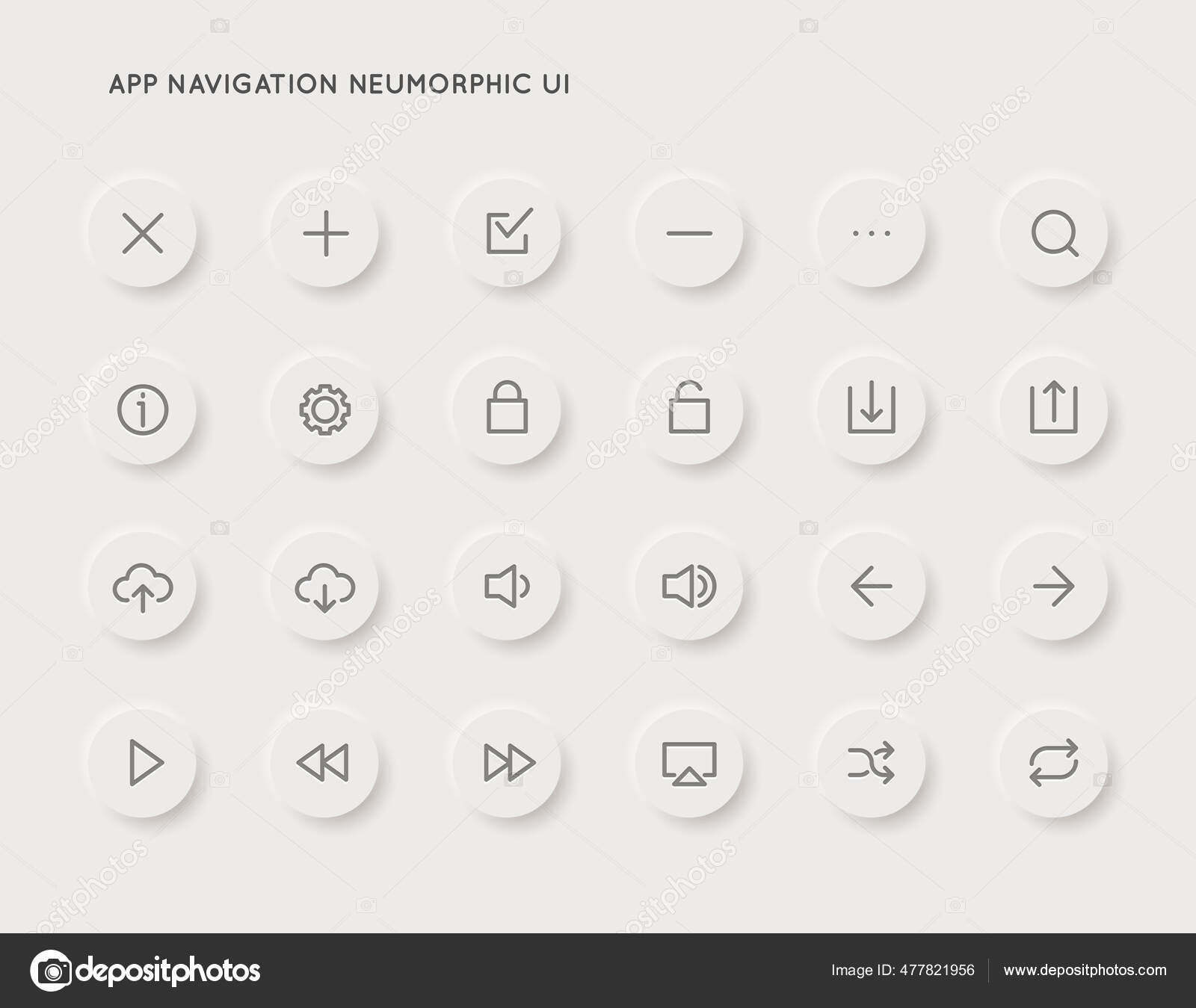Neuromorphic App System User Interface Vector Icon Set Neuromorphism ...