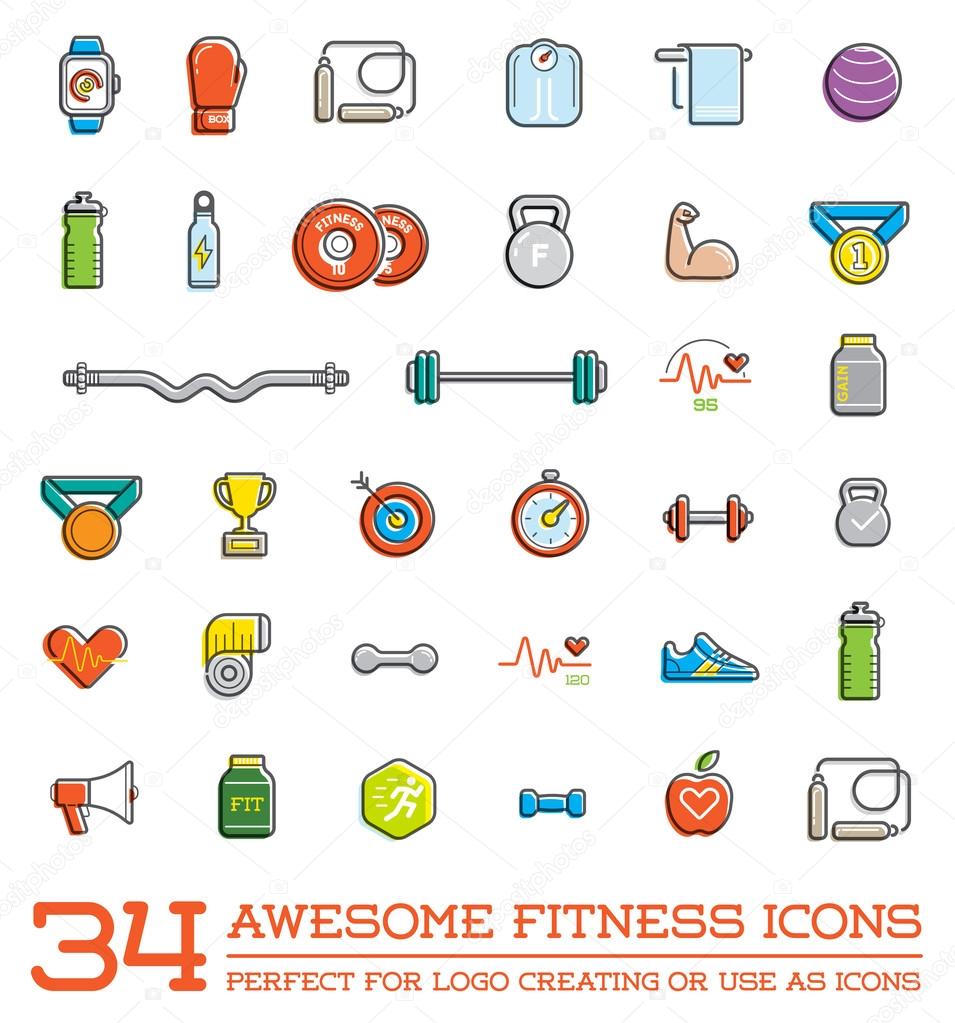 Fitness Aeróbicos Elementos e iconos del gimnasio Vector de stock ...