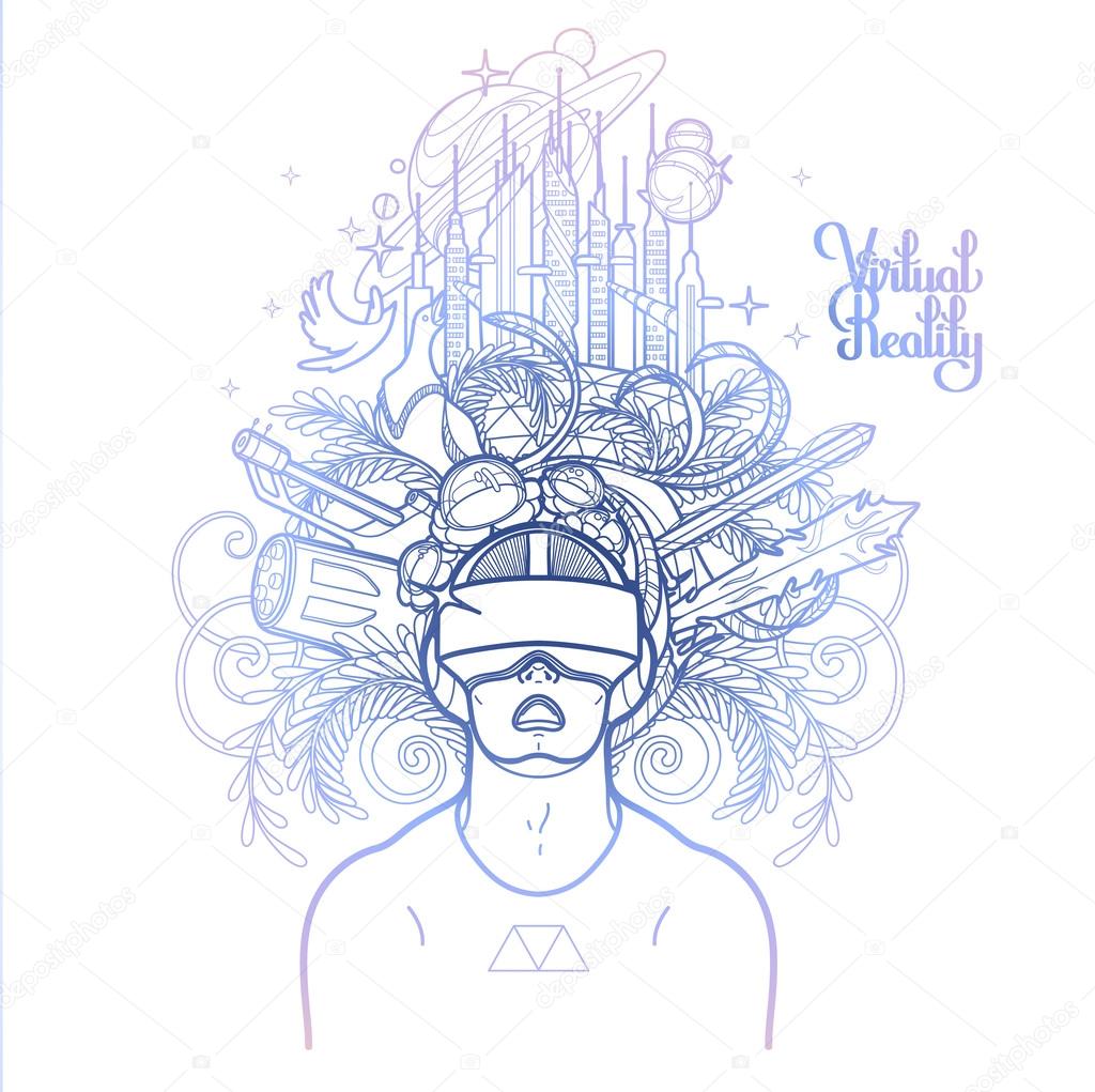 Graphic man wearing virtual reality headset Stock Vector Image by ...