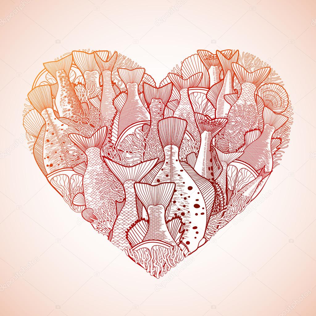 Image vectorielle Poissons marins graphiques en forme de cœur par ...