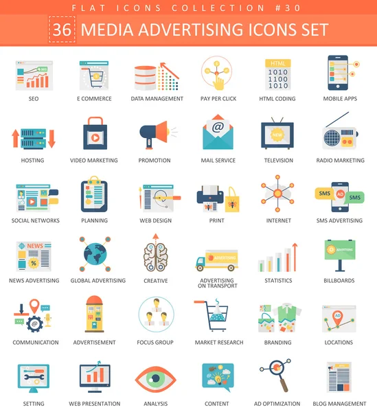 Vector media advertising flat line icon set. Modern elegant style ...