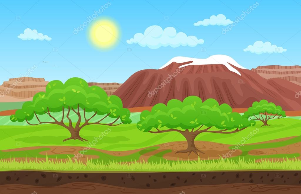 Dibujos animados color naturaleza paisaje de verano de primavera en día ...