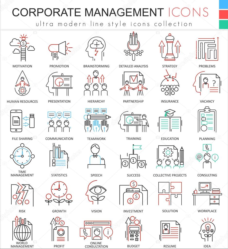 Vector Corporate managment ultra modern color outline line icons for ...