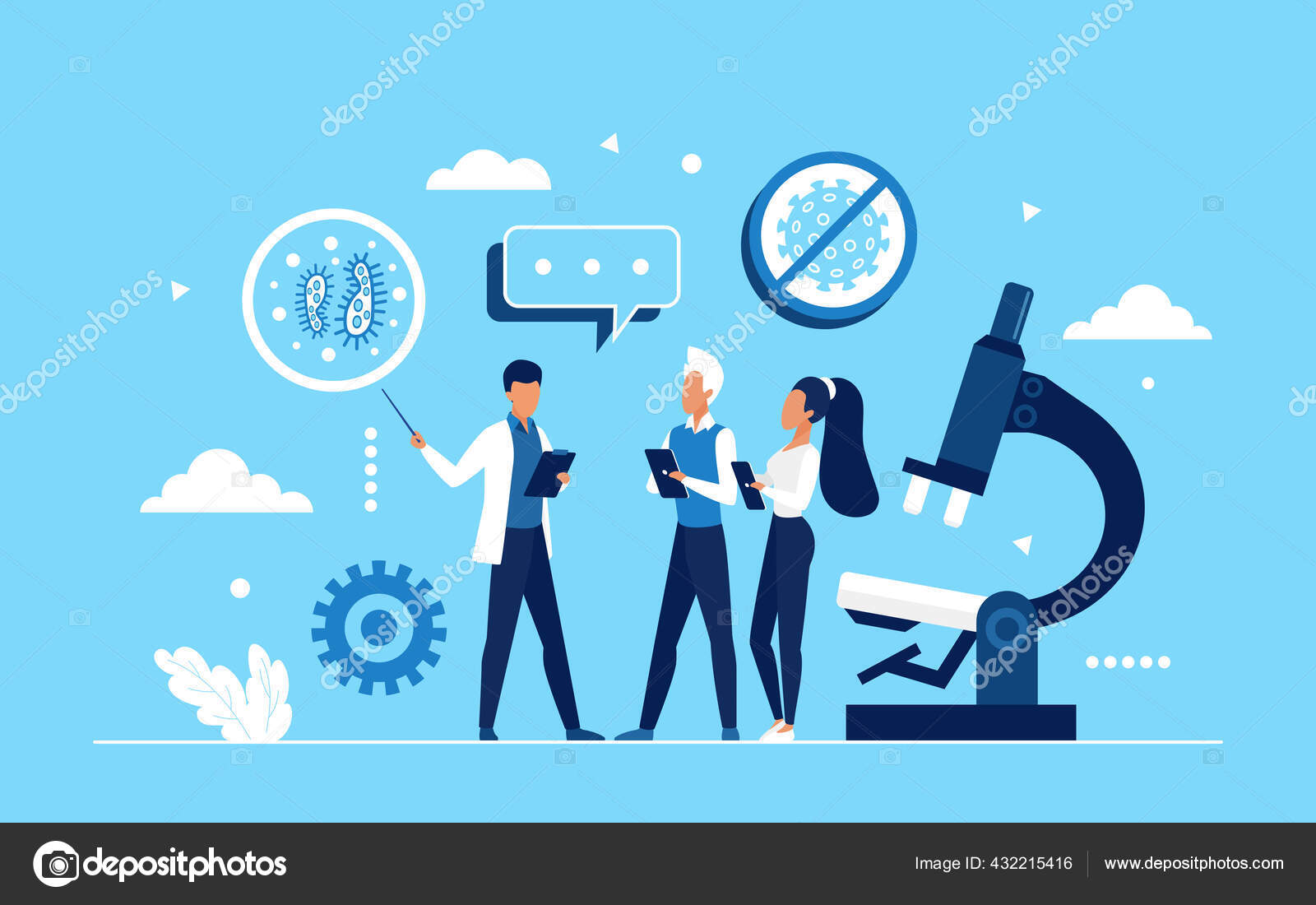 Coronavirus science research with cartoon doctor scientists Stock ...