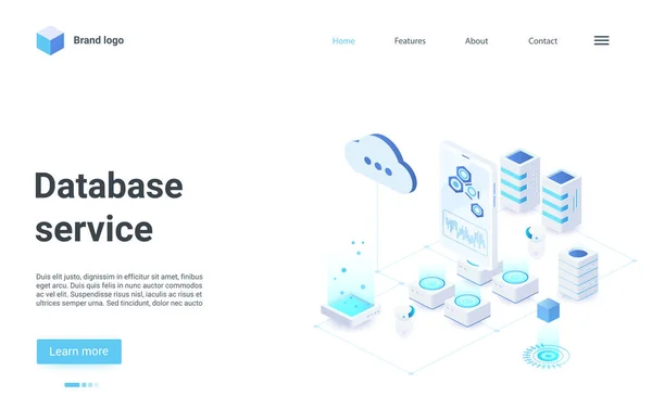 Digital technology landing page isometric vector template. Internet of things, cloud computing ...