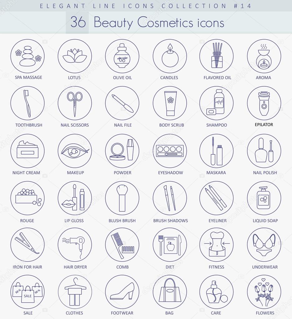 Conjunto de iconos de esquema de belleza y cosmética vectorial ...