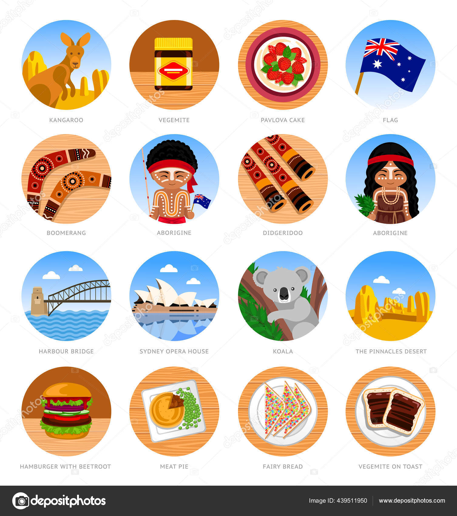 Travel Australia Set Traditional Cultural Symbols Cuisine Architecture ...