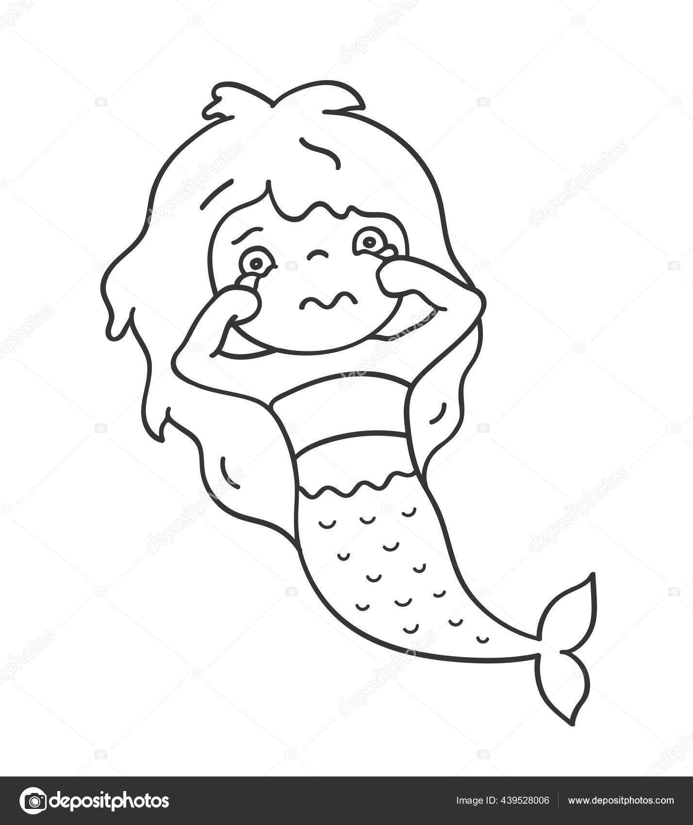 Scared Crying Little Mermaid Cute Cartoon Character Emoji Sticker Pin ...