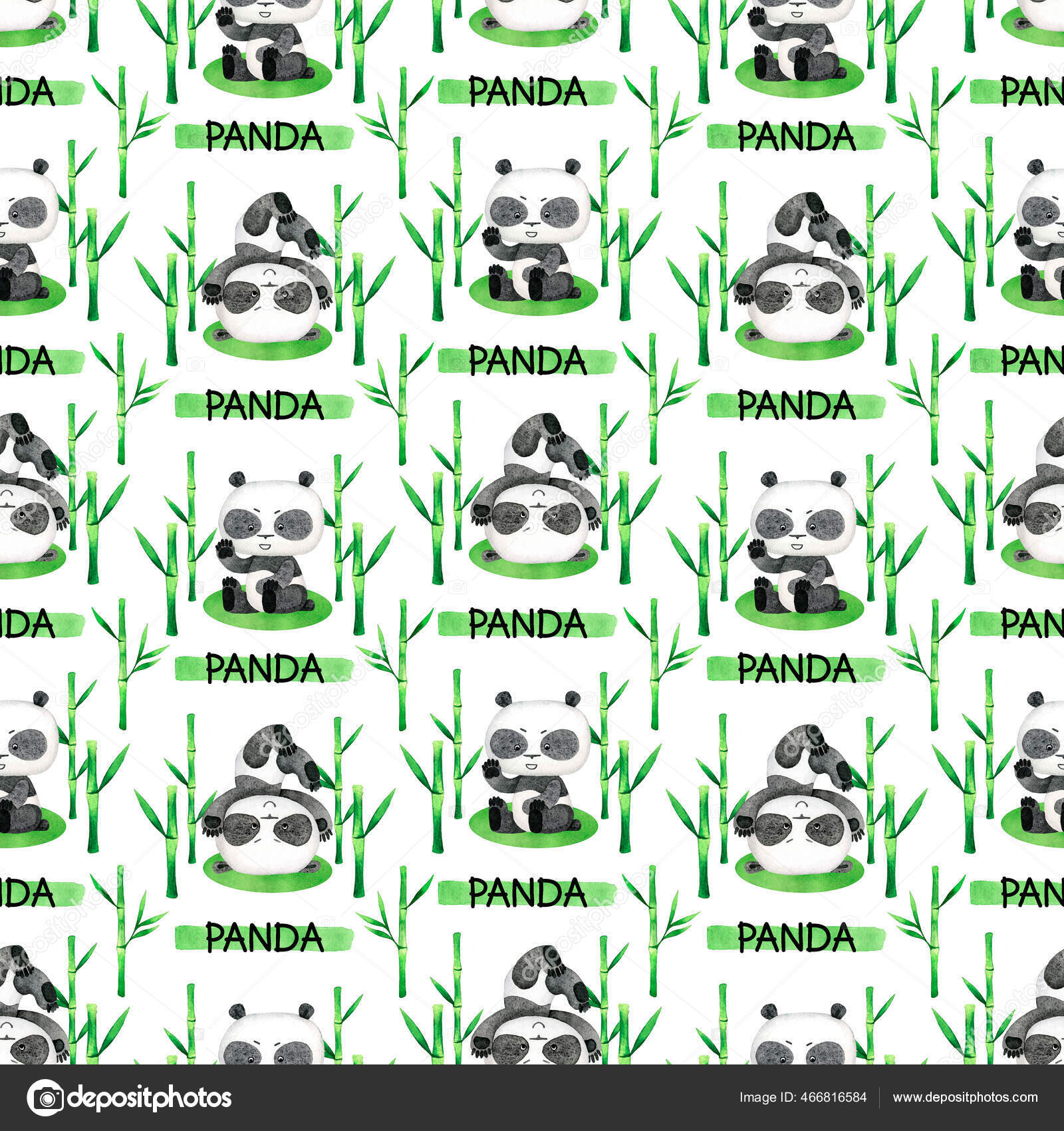 Panda watercolor semless pattern. Cute white and black bear digital ...