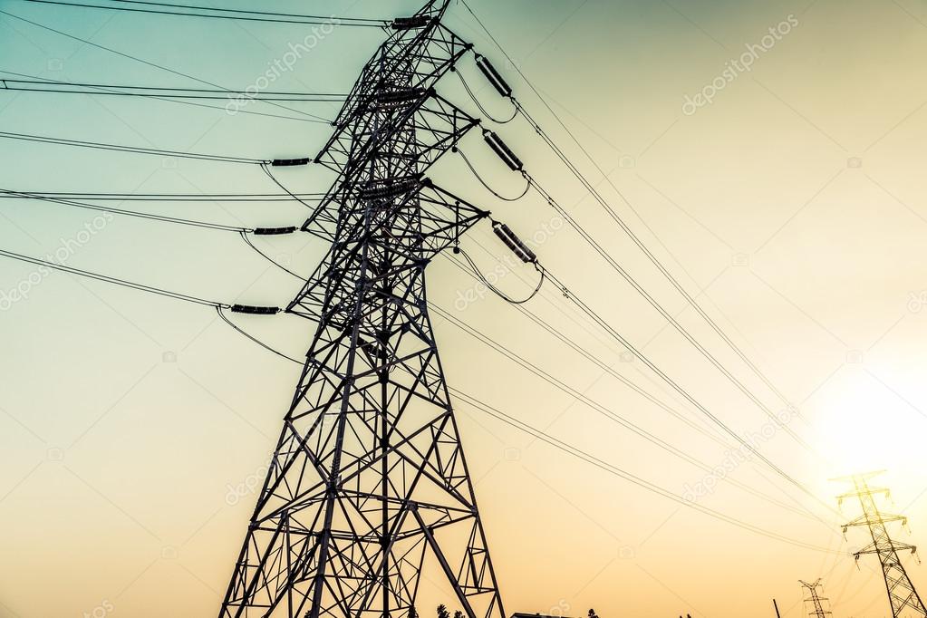 Electric wires on a column about high volt — Stock Photo © fanjianhua ...
