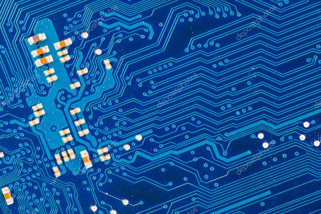 Blue circuit board background of computer motherboard close up — Stock ...