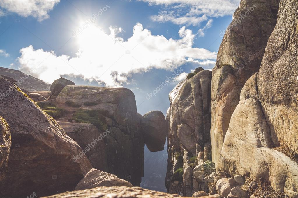 Rock stuck between two mountains — Stock Photo © fulltimegypsy #93255458 Rock stuck between two mountains — Stock Photo © fulltimegypsy #93255458