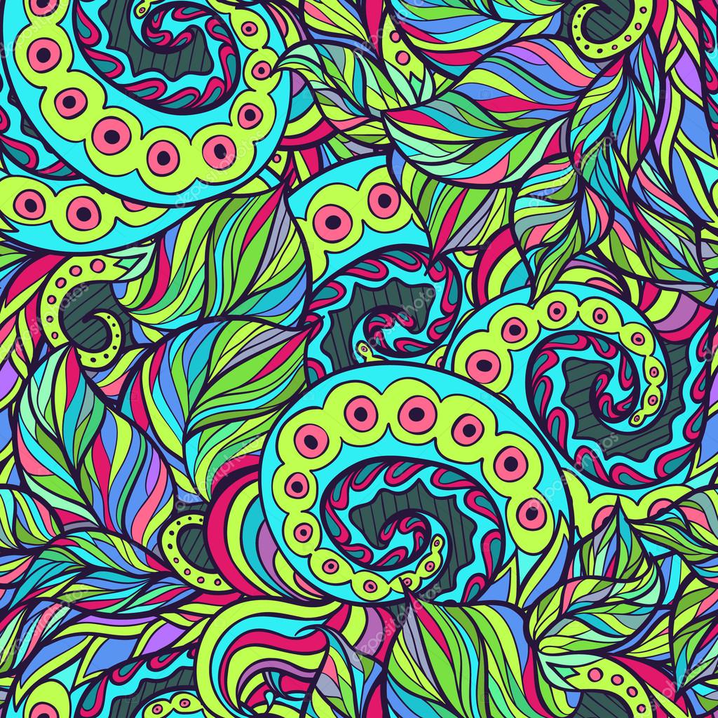 Spiral and Wavy Leaves Doodle Pattern Stock Vector Image by ©sanumko ...