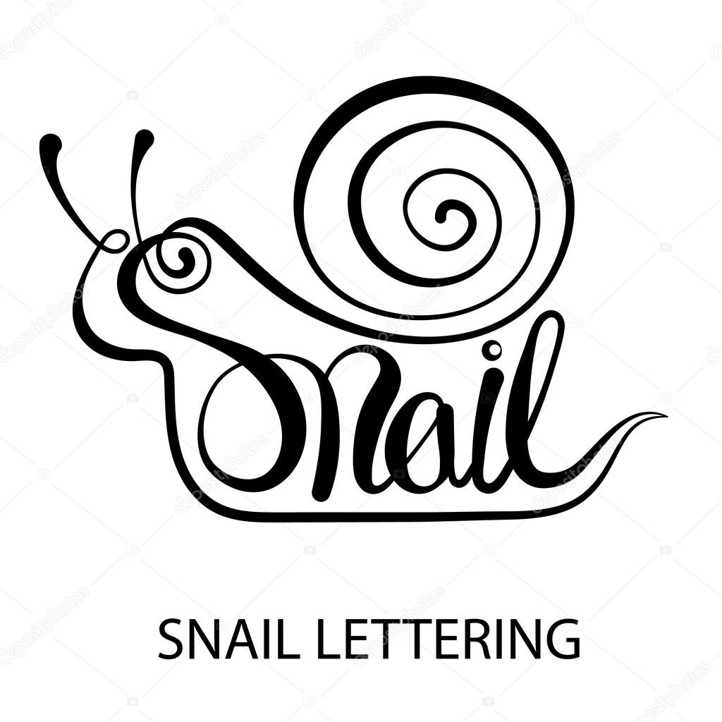 Snail lettering text isolated calligraphic curly style in shape ...