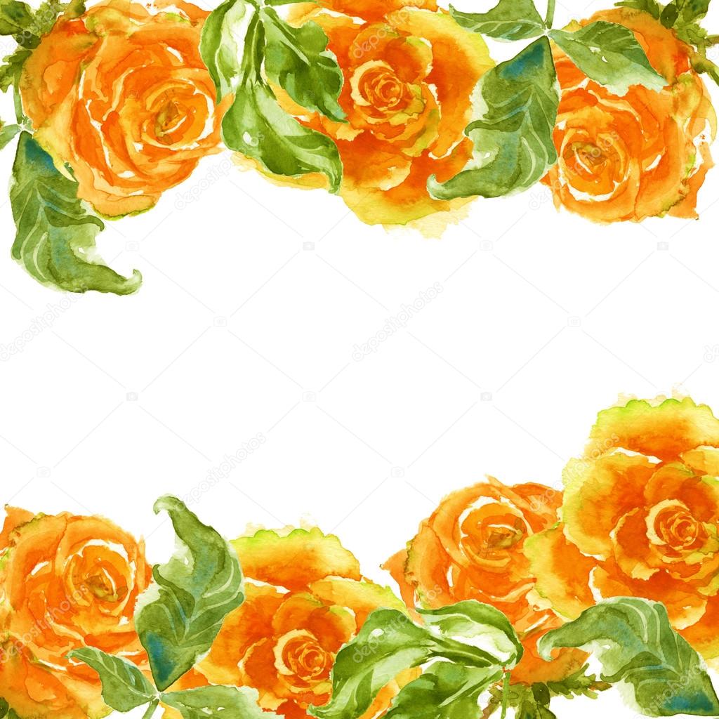 Frame of yellow roses and branches. isolated. watercolor. — Stock Photo ...