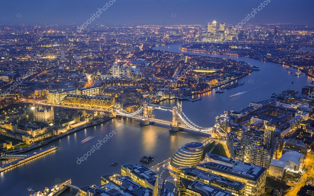 London, England - Aerial Skyline view of London. This view includes the ...
