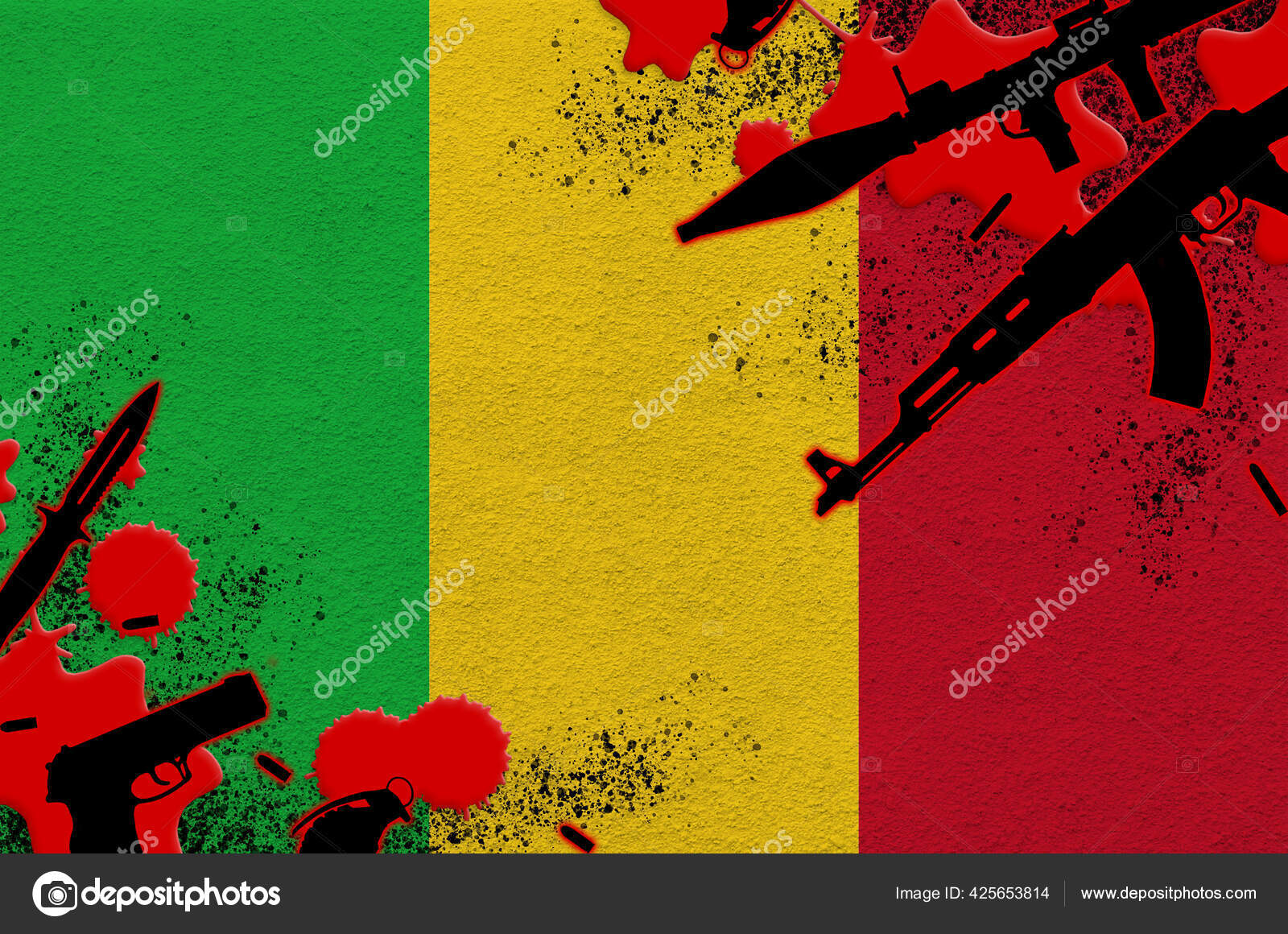 Mali Flag Various Weapons Red Blood Concept Terror Attack Military ...