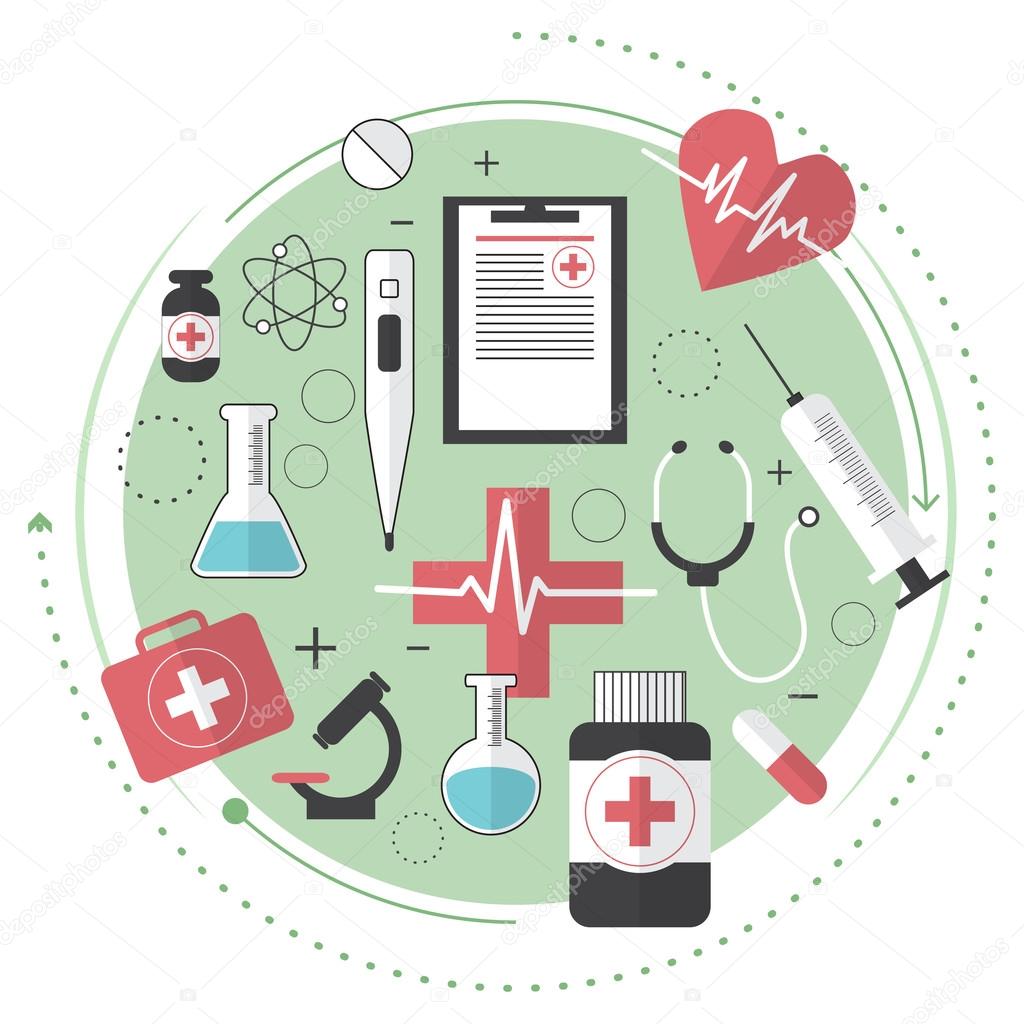 Thin lines flat design of city medicine services, medical supplies ...