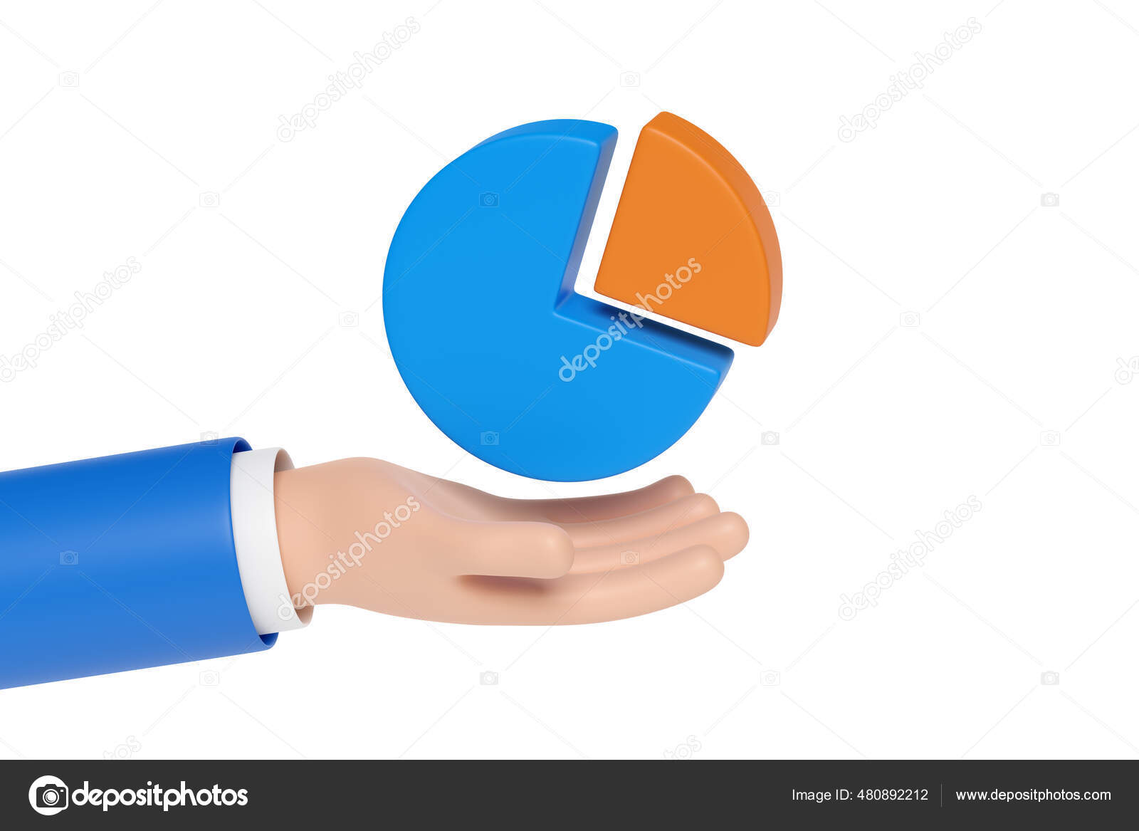 Cartoon Hand Holding Pie Chart Isolated White Background Illustration ...
