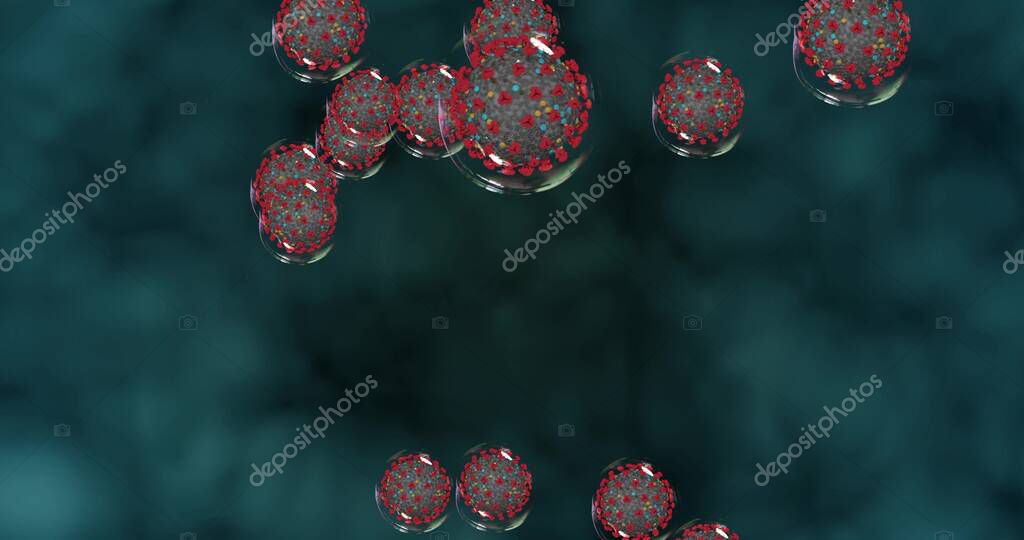 C lulas del Coronavirus. Gotitas peque as con pat genos de propagaci n Covid-19. Grupo de ...