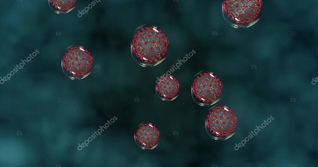 C lulas del Coronavirus. Gotitas peque as con pat genos de propagaci n Covid-19. Grupo de ...