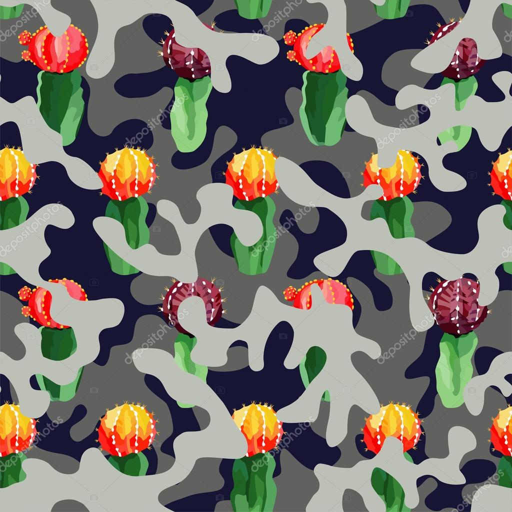 Cactus on the camo background in blue gray color Stock Vector Image by ...