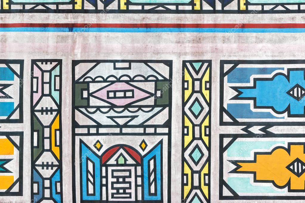 Traditional african Ndebele patterns on the wall. — Stock Photo ...