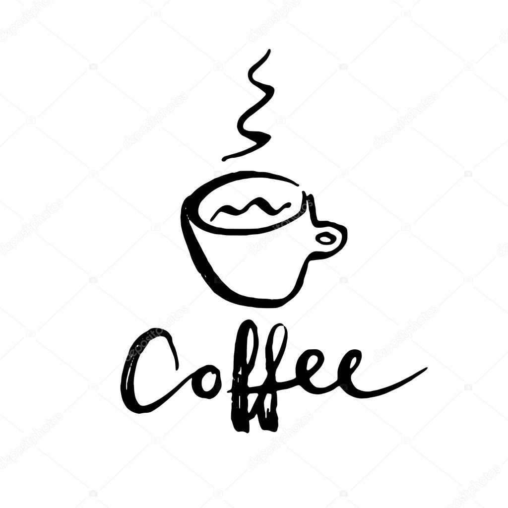 Letras. La palabra "café". Cartas manuscritas con taza de café . Vector ...