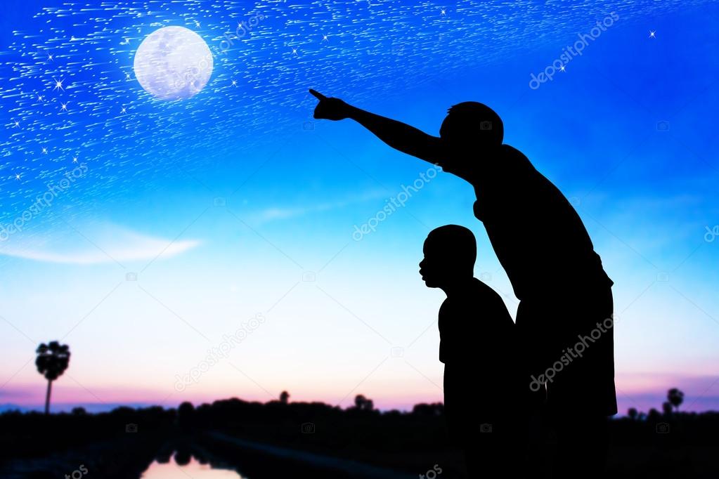 Father Son Silhouette Pointing