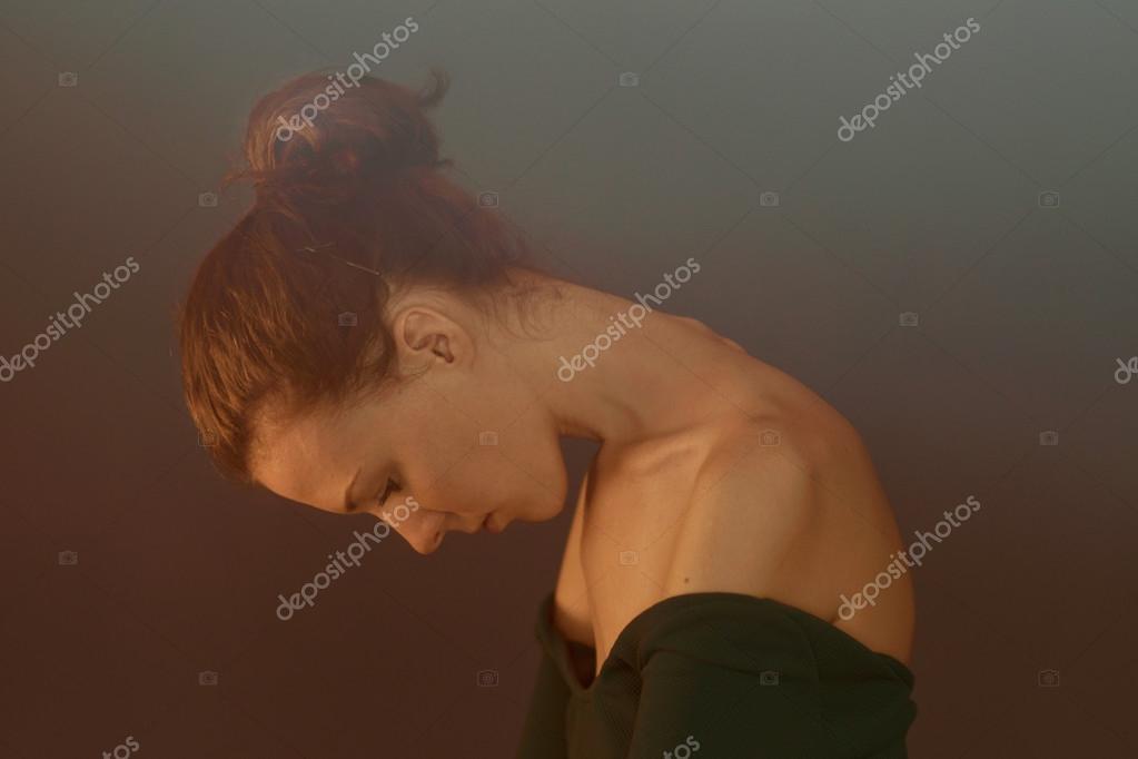 Young woman inclined head, flexion of neck Stock Photo by ©vkkspb.gmail ...