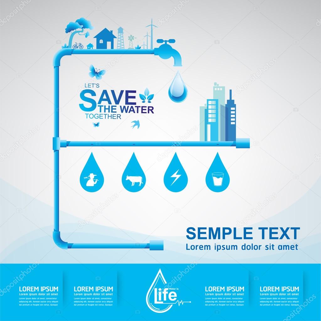 Save Water Vector Concept Ecology Stock Vector Image by ©Space-Vector ...