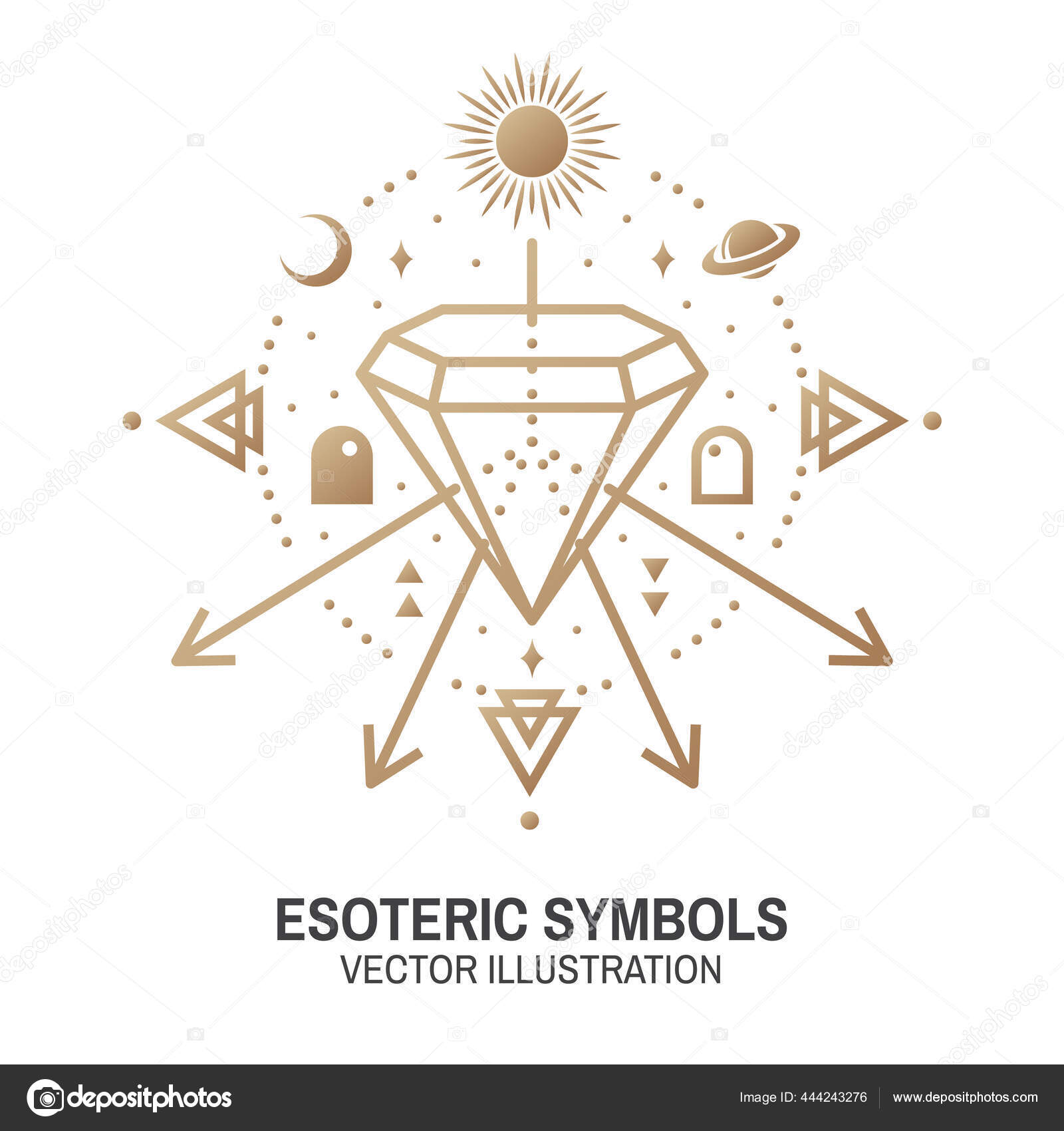 Esoteric symbols. Vector. Thin line geometric badge. Outline icon for ...