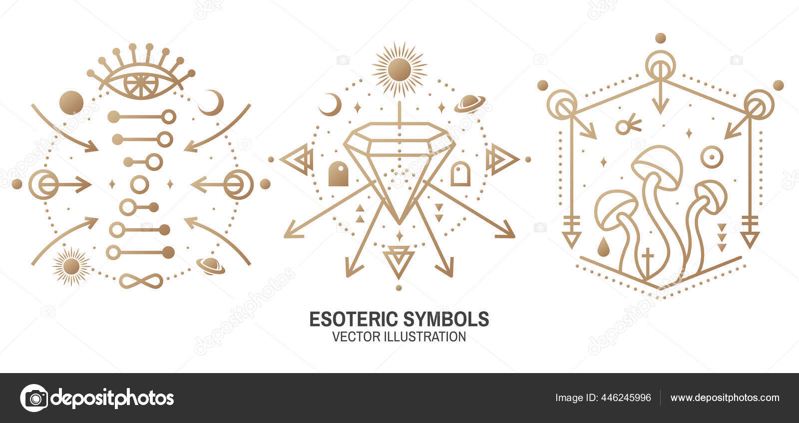 Esoteric symbols. Vector. Thin line geometric badge. Outline icon for ...