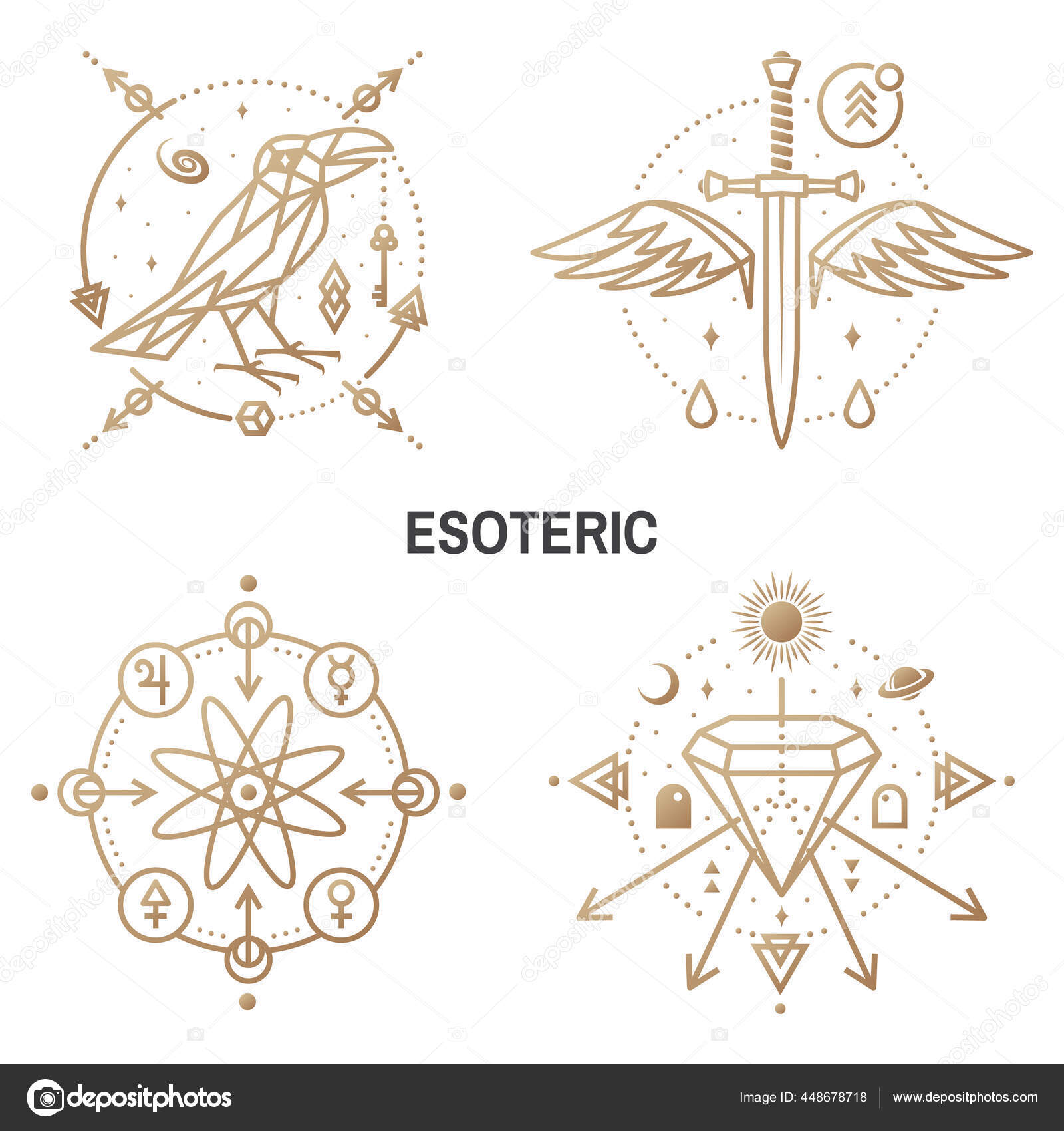 Esoteric symbols. Vector Thin line geometric badge. Outline icon for ...