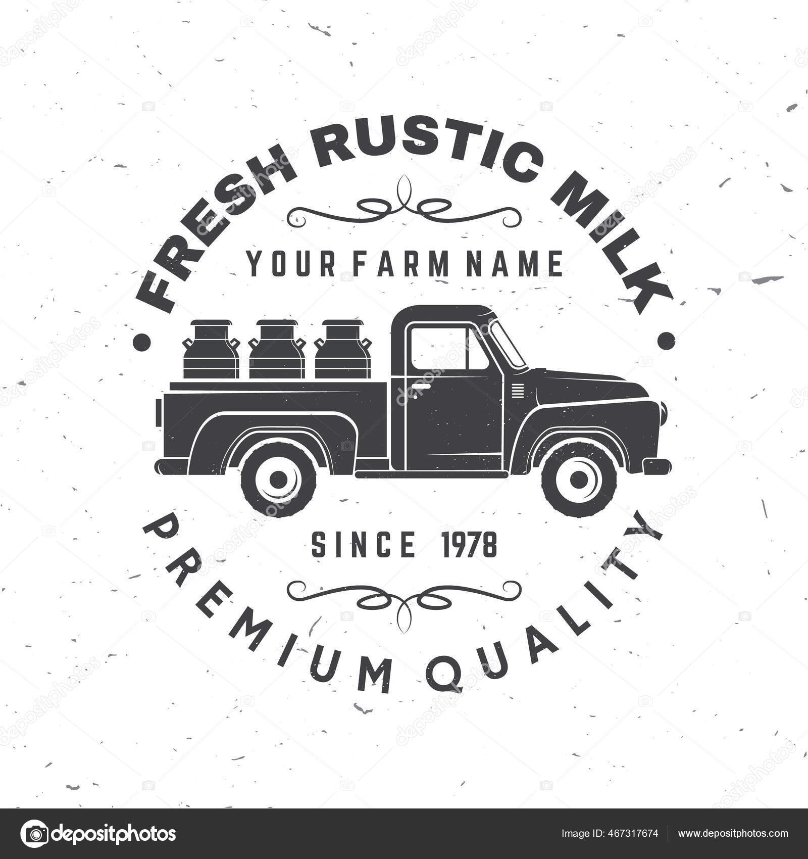Fresh rustic milk badge, logo. Vector. Typography design with cow ...