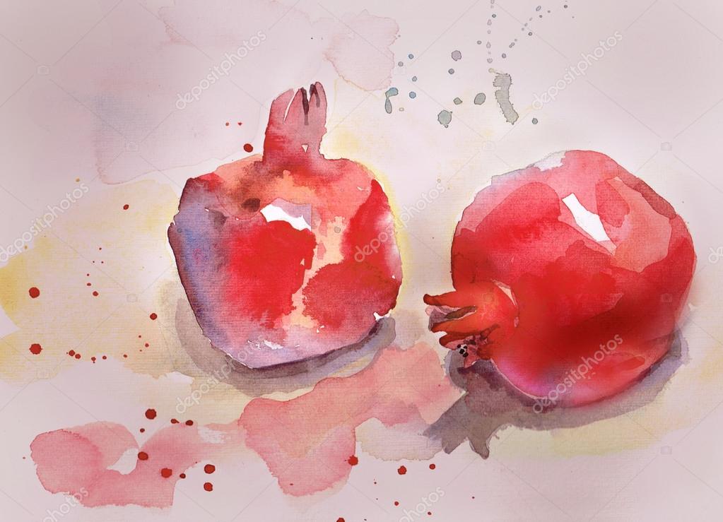 Pomegranates hand painted Stock Illustration by ©koltsova #90758306
