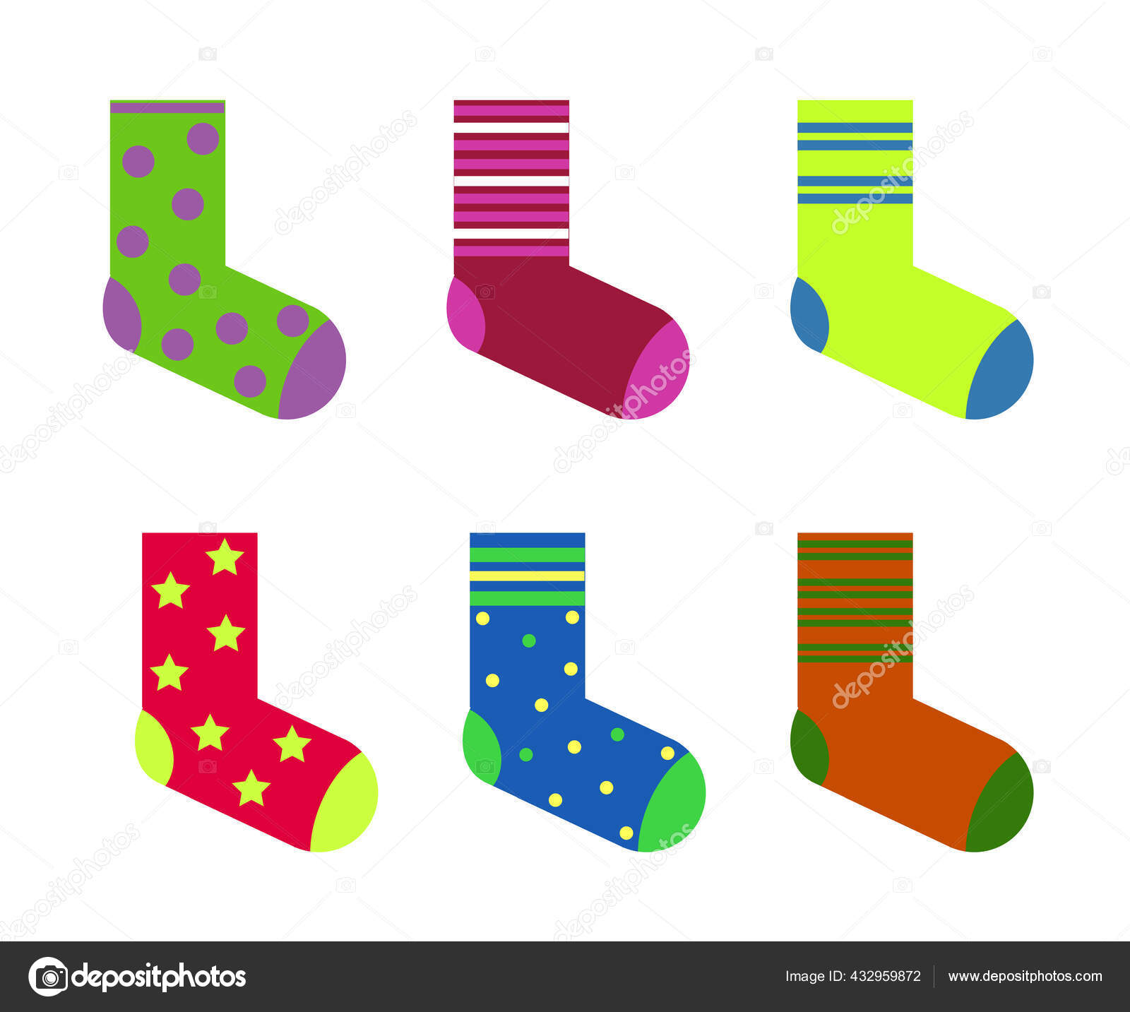 Colección Calcetines Diferentes Colores Sobre Fondo Blanco Ilustración ...