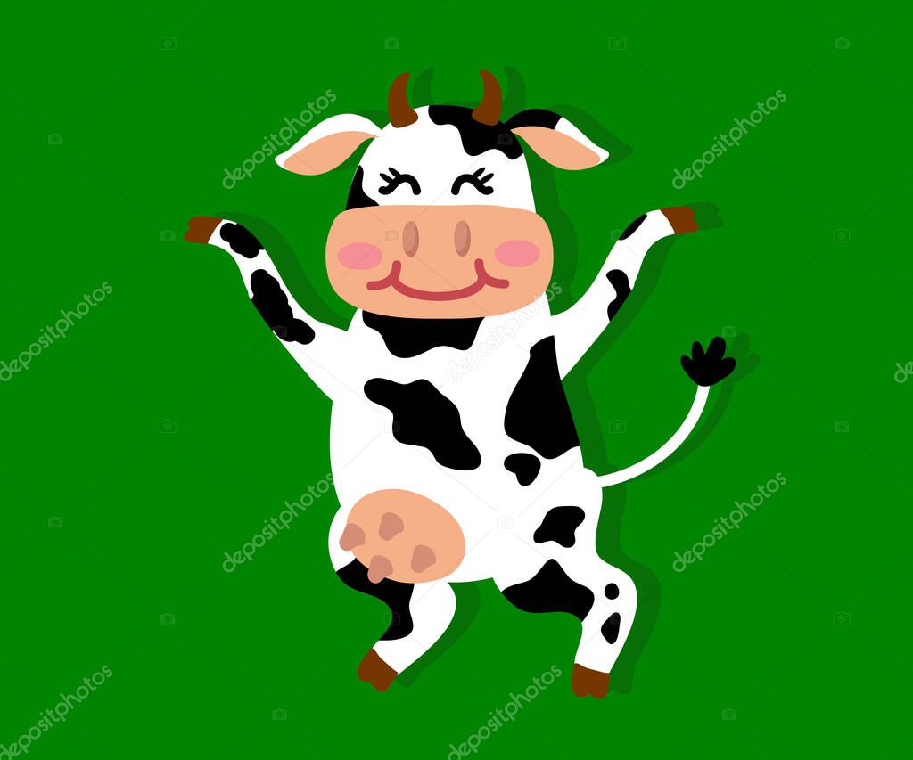 Vaca feliz pastando en el prado. Dibujos animados. Ilustración ...