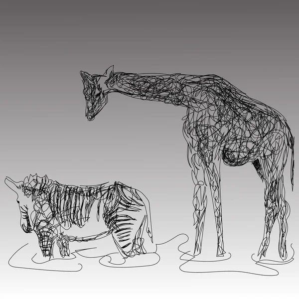 The image of two giraffes in the style of hand drawn — Stock Vector ...