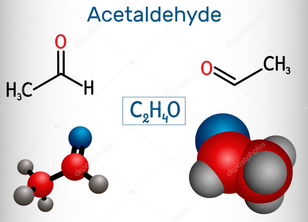 Acetaldehído, etanal, molécula de CH3CHO. Es cetona, se utiliza en la fabricación de ácido ...