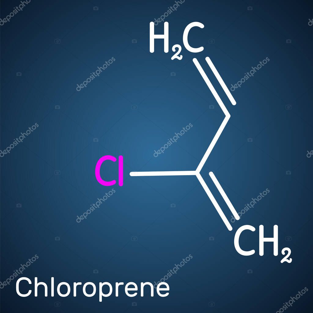 Molécula de cloropreno. Es cloroolefina, utilizada como monómero para ...