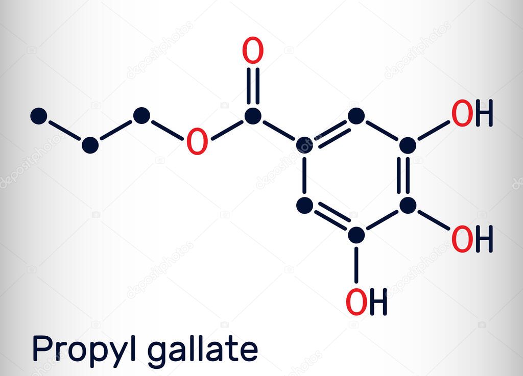 Galato de propilo, molécula de galato de N-propilo. Es antioxidante ...
