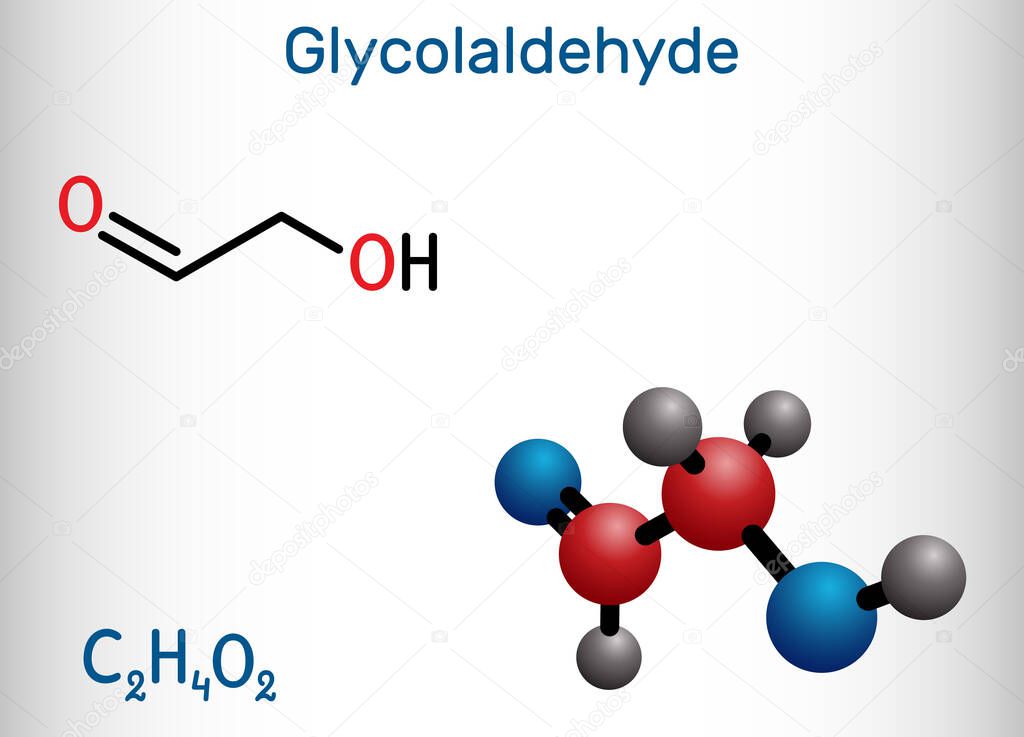 Molécula de glicolaldehído. Contiene el grupo aldehído y el grupo ...