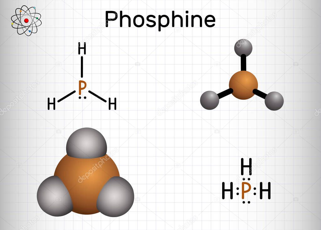 Fosfina, fosfano, molécula PH3. Es un hidruro de pnicógeno, insecticida, utilizado en la ...