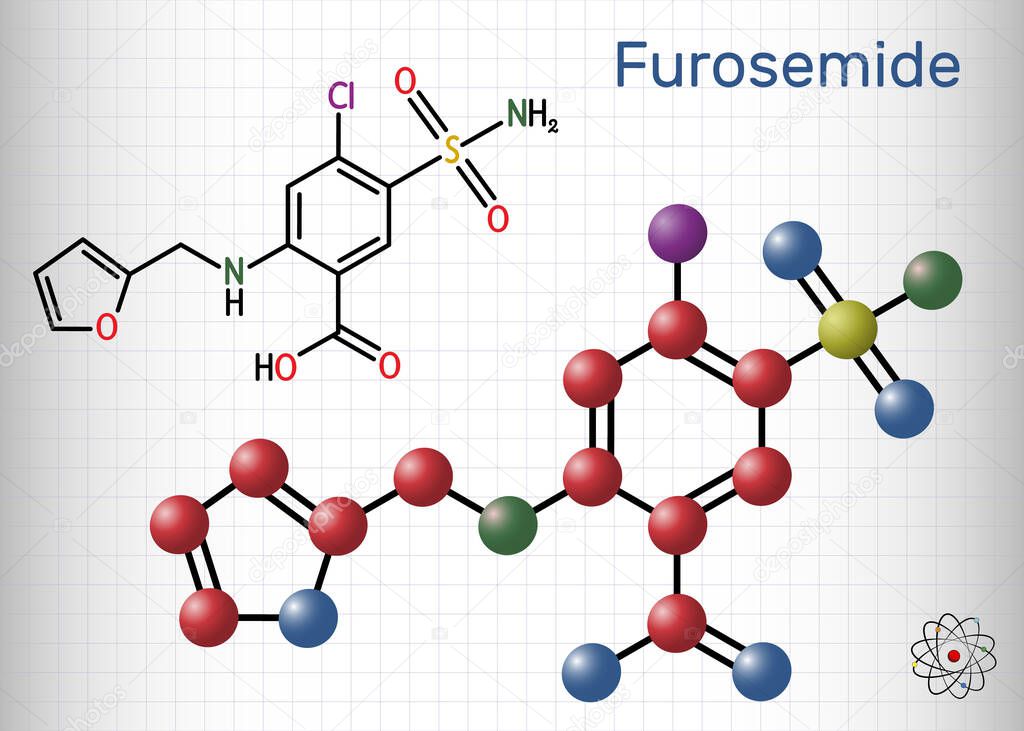 Furosemida, molécula de Frusemide. Medicamento diurético, se utiliza ...