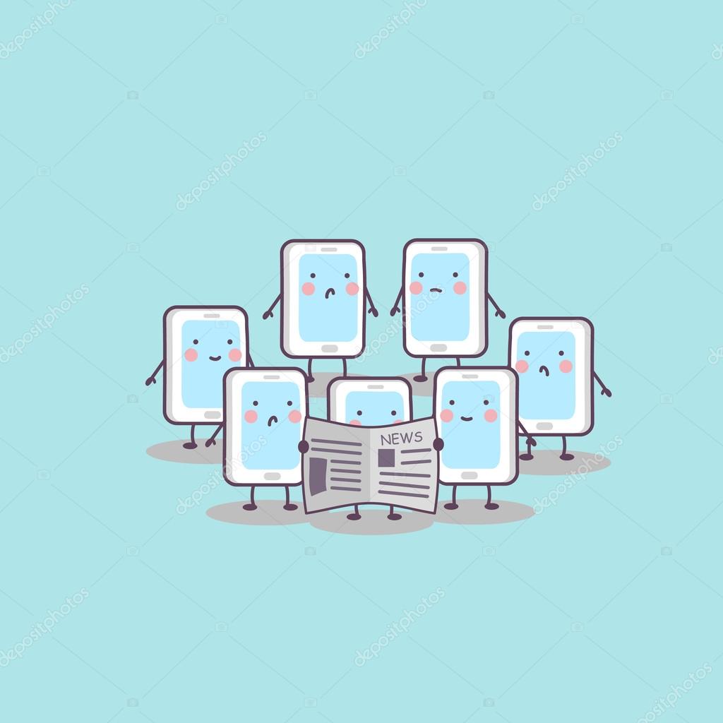 Cartoon cellphone read newspaper — Stock Vector © etoileark #102278964